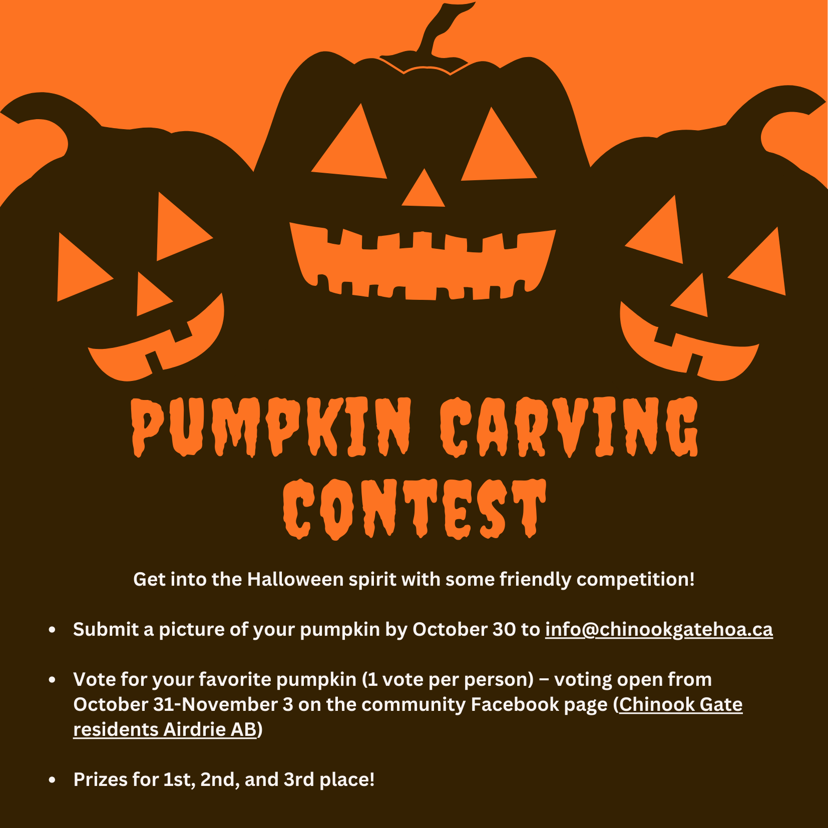Chinook Gate Pumpkin Carving Contest - Chinook Gate Homeowners Association
